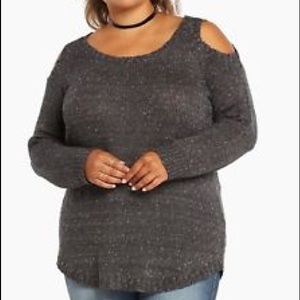 torrid | Sweaters | Torrid Gray Cold Shoulder Knit Sweater | Poshmark